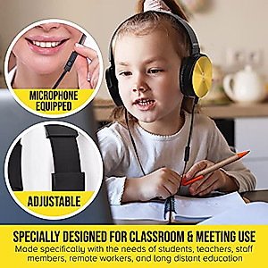 Premium Classroom Headphone with Microphone (5 Pack) - Kids Wired Earphones with Mic for School Students K-12 & Teachers, Soft Swivel On Ear Pads- Perfect for E-Learning, Meetings, Calls -(Colorful)