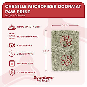 My Doggy Place Microfiber Dog Mat for Muddy Paws, 36" x 26" Oatmeal with Paw Print - Absorbent and Quick-Drying Dog Paw Cleaning Mat, Washer and Dryer Safe - Non-Slip Rubber Backed Pet Mat, Large