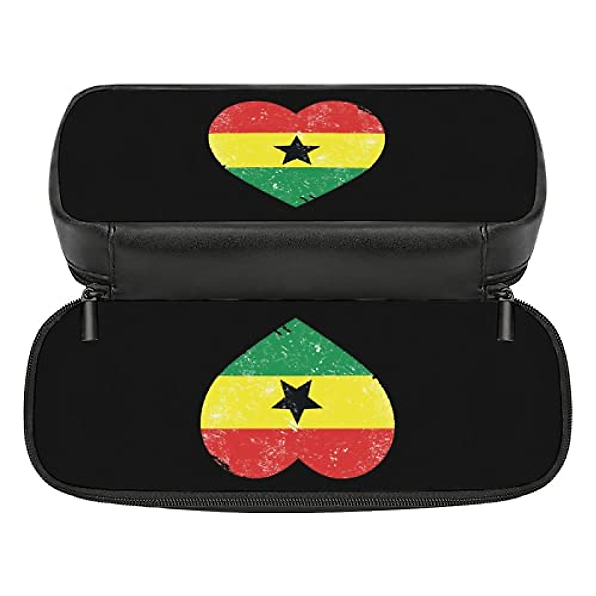 Ghana Retro Heart Flag Pencil Case PU Leather Pencil Pen Bag Large Capacity Pen Box Pencil Pouch Makeup Bag with Zip