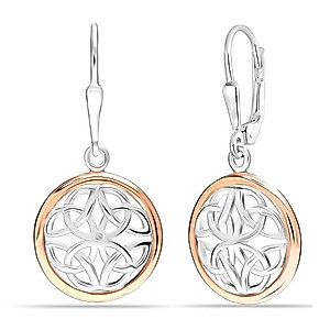 LeCalla 925 Sterling Silver Celtic Knot Earrings | Two-Tone Jewelry | Lightweight Celtic-Knot Leverback Drop Dangle Earring for Women