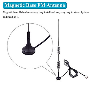 Fancasee Universal FM Antenna Magnetic Base 75 Ohm Screw F Male Plug with PAL BNC 3.5mm & 75 to 300 Ohm Connector Adapter Coax Coaxial Cable FM Radio Antenna for Home AV Stereo Receiver Indoor Outdoor