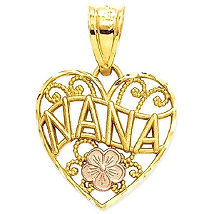 IceCarats 14K Two Tone Gold Grandma Heart Love Necklace Nana Charm Grandmother Pendant 21mm x 15mm Only