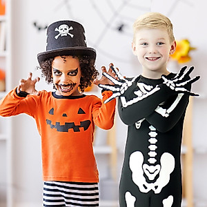 FAYBOX Skeleton Costume Glow in The Dark for Kids Toddler, Halloween Fortnite Onesie for Boy Girls with Pumpkin Candy Bag(10-12)