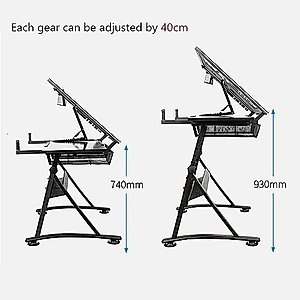 XiVue Drafting Table with Storage, Height Adjustable Tiltable Art Desk, Glass Panel Drawing Desk, for Work Study Painting Craft Table