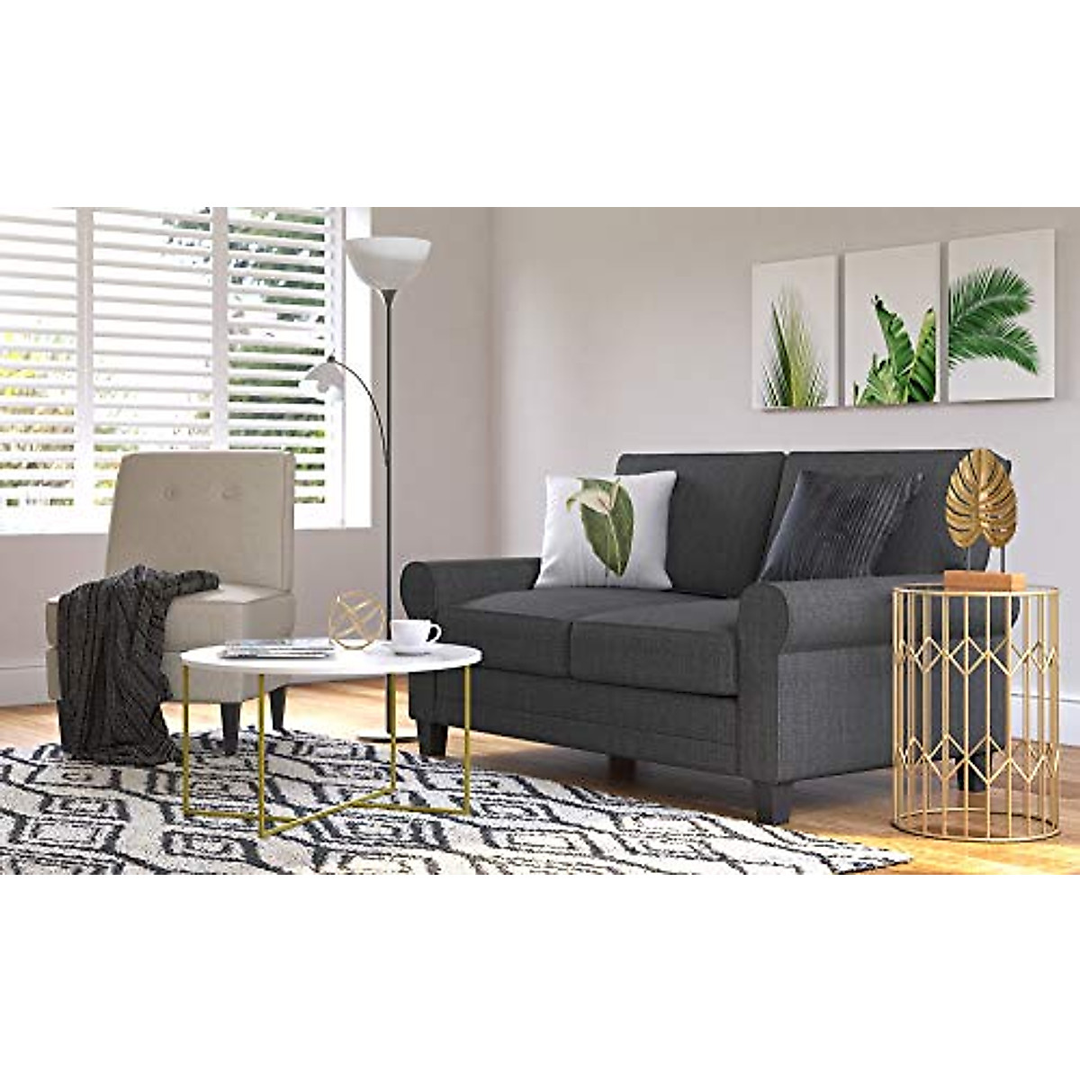 Serta Copenhagen 73" Sofa - Pillowed Back Cushions and Rounded Arms, Durable Modern Upholstered Fabric - Charcoal