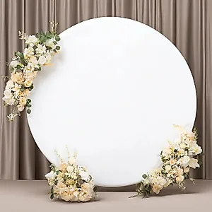 6.5x6.5ft White Round Backdrop Cover White Circle Backdrop Cover Round Fabric Photo Background for Photography Party Birthday Wedding Baby Shower Home Decorations