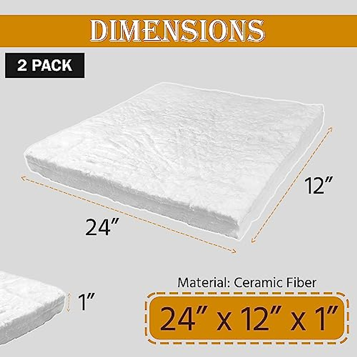 2 Pcs Ceramic Wool Wick Sponge to Extend Burn Time – Ceramic Wool for Tabletop Firepit - Ceramic Fiber Insulation for Bioethanol Fireplaces, Portable Tabletop Fire Pits - 24" x 12" x 1" (Thick)