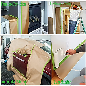 Tape and Drape, Paint Masking Paper, Pre-Taped Masking Paper for Painting, 2 Pack Car Protection Covering Paper, Paint Tape, for Car and Furniture, Floor.（Unfold 20 inch wide and 90 feet long）