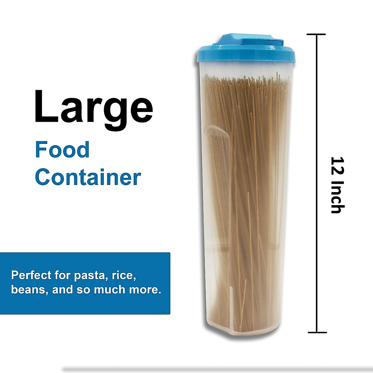 Bella Electronics Pasta Container Food Storage Spaghetti,Noodle Cereal Keeper Plastic Tall Jar with Lid (Blue)