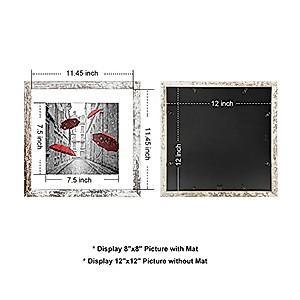 Finefrarm 12x12 Frame Matted to Display 8x8 Photos with Mat or 12 x 12 Pictures Without Mat Rustic Photo Frames Wall Art for Living Room Wall Mounting