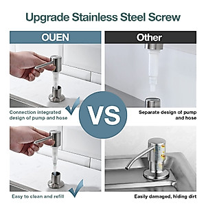 Soap Dispenser for Kitchen Sink, OUEN Brushed Nickel Built in Pump Soap Dispensers, Stainless Steel Sink Soap Dispenser or Lotion Dispenser Pump with Above the Sink Refillable 17OZ Large Liquid Bottle