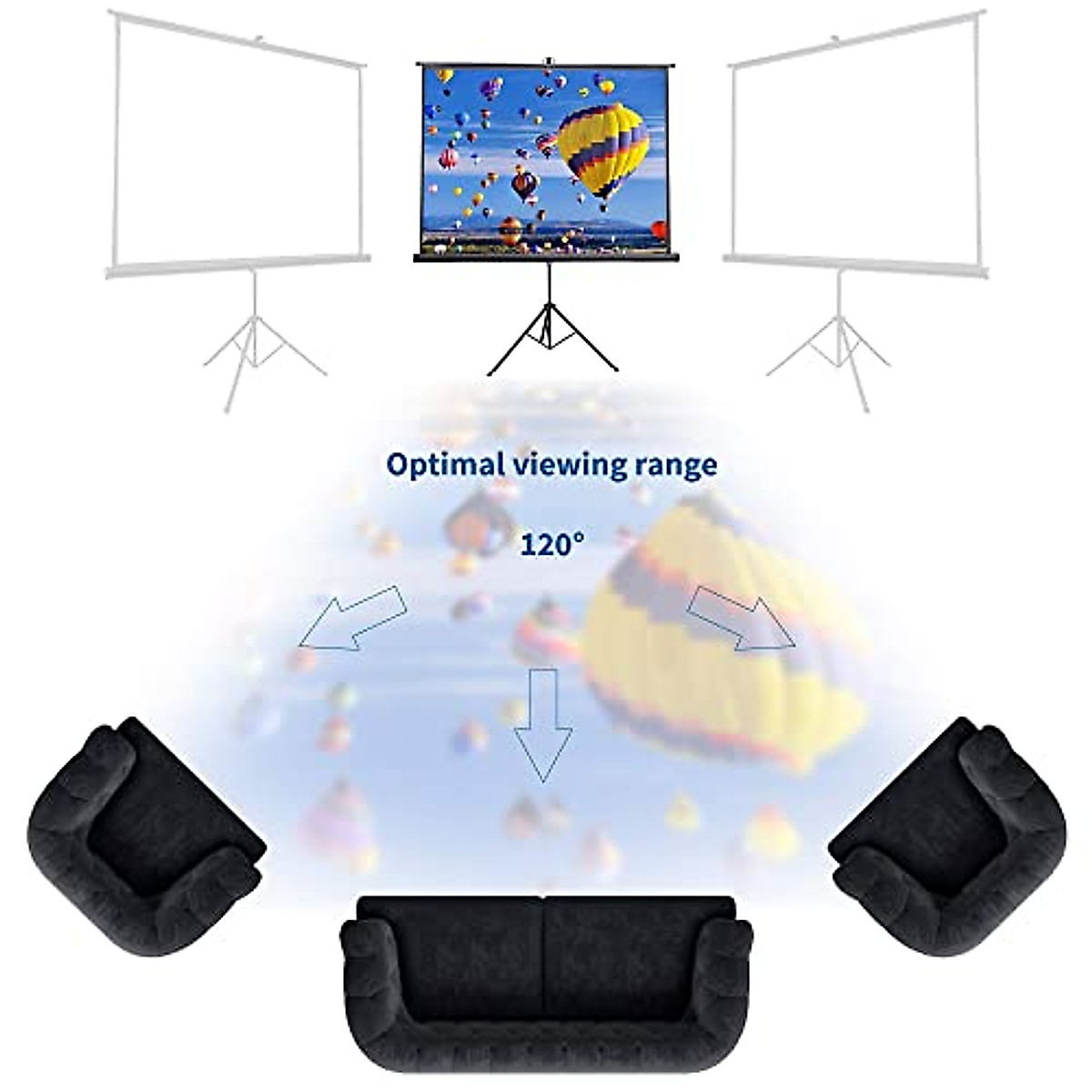 VIVO 100 inch Portable Indoor Outdoor Projector Screen, 100 Inch Diagonal Projection HD 4:3 Projection Pull Up Foldable Stand Tripod with Carrying Bag, Bundle