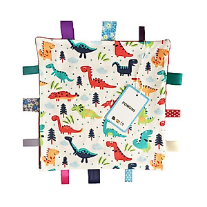 FOMUNI Baby Soft Touch Comforter Blanket with Tags,12x12 inch Taggie Comforter,Comfort Security Blanket Gift for Toddler Child Kids,Dinosaur Comforter Blanket-Large Size,BJ004R-L