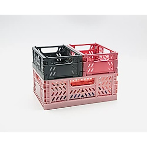 Chloe Emily & Co Stylish Stackable Storage Bins | Sets Plastic Sturdy Foldable Storage Crates for Office, Pantry, Bathroom & Kitchen Organization | Set of 4 (Extra Small, Black/Brown), X-Small