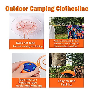 QeeHeng Camping Retractable Clothesline,Adjustable 26ft Camping Clothesline,with 20 Windproof Clothespins,10 Stoppers