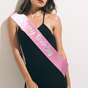 ACO-UINT Pink Birthday Crown for Women, Birthday Headband Birthday Sash Birthday Tiara, Birthday Girl Crown Birthday Queen Tiara Decorations Birthday Gifts