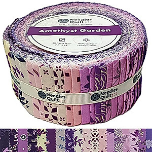 Needles Quilt Studio - 2.5" Precut 40 Fabric Strip Bundle (Amethyst Garden) | Cotton Strips Bundles for Quilting - Jelly Rolls for Quilting Fabrics Quilters & Sewing - Jellyroll Cloth for Quilts