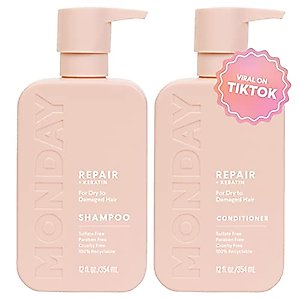 MONDAY HAIRCARE Repair Shampoo and Conditioner Set 12oz for Dry to Damaged Hair, Made with Keratin, Coconut Oil, Shea Butter and Vitamin E
