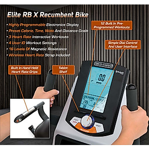 3G Cardio Elite RB X Recumbent Exercise Bike - FreeSync FTMS Bluetooth Smart App Connectivity - Compact 49" (L) - Oversized Soft 4-Way Adj. Seat - 350 lb Cap. - Low Step-Thru Design - Commercial Grade