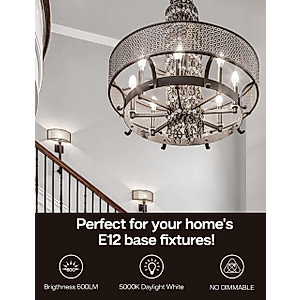 Eastiya Ceiling Fan Bulb Chandelier Bulbs 60 Watt Equivalent, 5000K Daylight White Candelabra LED Light Bulbs, E12 Small Base 6W B11 600LM, Non-Dimmable, Pack of 12