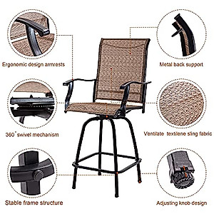Outdoor Swivel Bar Stools-Patio Bar Height Furniture Chair Set, Set of 2, Black Frame