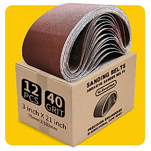 3 x 21 Inch 40 Grit Sanding Belt | Premium Aluminum Oxide Sanding Belt | Premium Sander Sandpaper – 12 Pack
