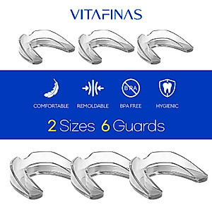 Mouth Guard for Grinding Teeth, Moldable Dental Guard, Professional Mouth Grinding Guard, Night Guard Comfortable Custom Mold for Clenching, Bruxism, Whitening Tray & Sports Guard (6Pack, 2 Sizes)