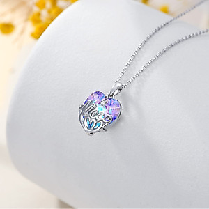 SLIACETE Purple Heart Crystal Necklace 925 Sterling Silver Niece Jewelry Birthday Gifts for Women Girls Niece