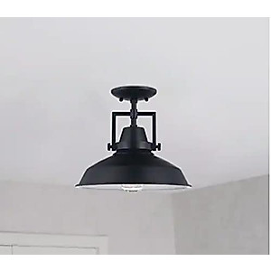 Hampton Bay Wilhelm 12 in. 1-Light Black Farmhouse Semi-Flush Mount Kitchen Ceiling Light Fixture