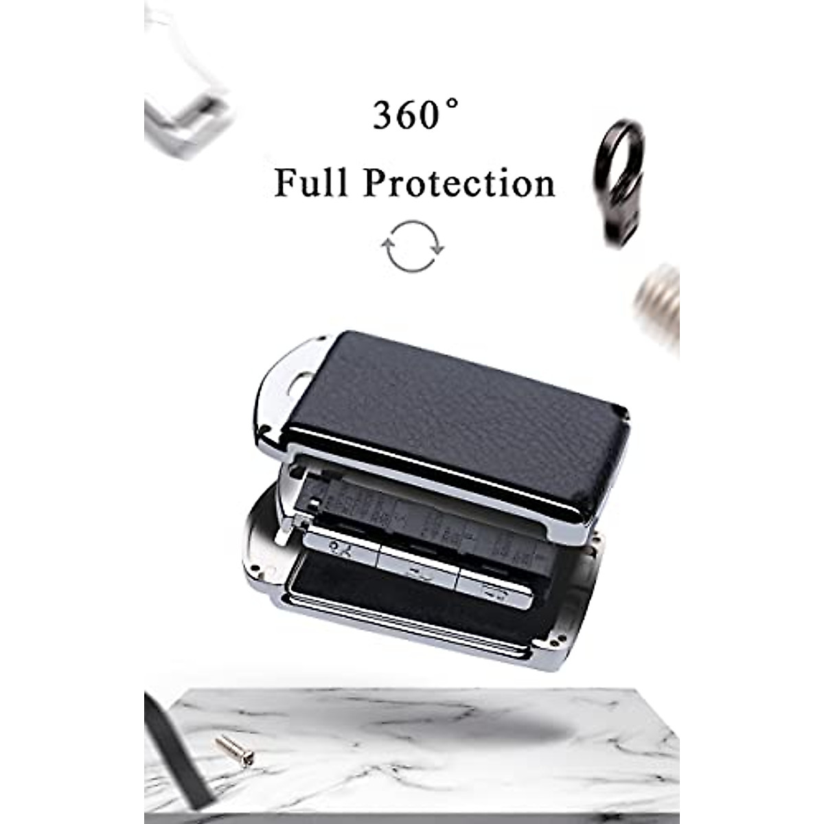 HIBEYO Key Fob Cover Case Remote Jacket Shell 20212022 for Volvo XC40 XC60 XC90 S90 V90 Car Key Fob Shell Smart Auto Key Accessories Holder Keyless Zinc Alloy Leather Full Protective Case-Black Black