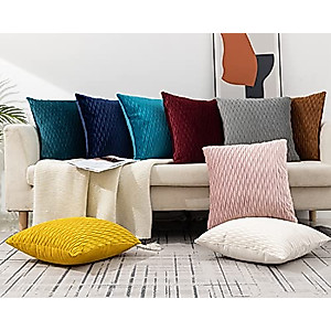 ETASOP Throw Pillows with Inserts Included 18x18, 2 Pack Velvet Decorative Pillow Covers with Inserts Farmhouse Home Decor (Navy)