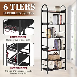 Xshelley 6-Tier Bookcase and Bookshelf, Bookcase with Metal Frame, Industrial Bookshelf with Open Storage Shelves for Home Office (Black)