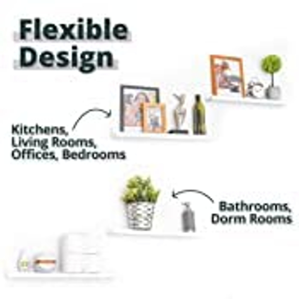 Picture Shelf, Greenco Set of 2 Wall Mounted Photo Ledge Floating Shelves for Bedroom, Living Room, Kitchen, Bathroom, Nursery Display, White Finish