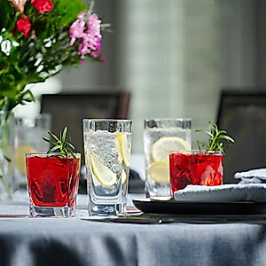 Everyday Drinking Glasses Set of 8 Drinkware Kitchen Glasses for Cocktail, Iced Coffee, Beer, Ice Tea, Wine, Whiskey, Water, 4 Tall Highball Glass Cups & 4 Short Old Fashioned Drinking Glass