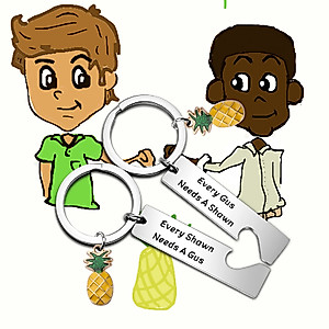 BEKECH Gus And Shawn Gift Every Gus Needs A Shawn Pineapple Charm Keychain Set for TV Serious Lover Psych Fan Best Friend Keychain (silver)