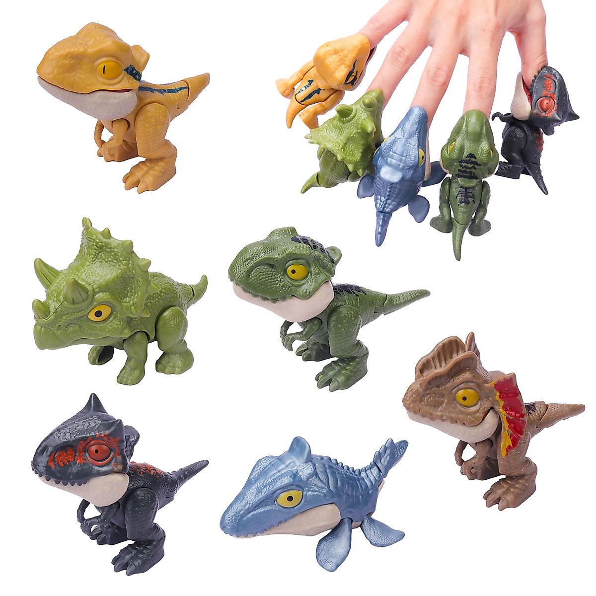 Ledorr 6PCS Biting Finger Dinosaurs Toy Dinosaurs Collectibles for Display, Fun Snap Squad Dino Toys for 3+ Year Old Kids Birthday Gift Dino Party Gift Decorate for Kids Easter Eggs Filler