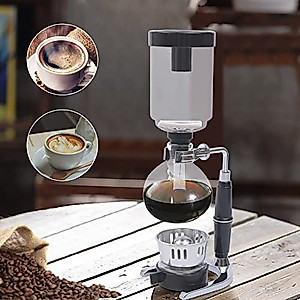 KenSyuInt 3 Cups Syphon Coffee Maker|Tabletop Glass Siphon Pot Syphon Coffee Maker Set-Siphon Vacuum Coffee Maker|High Temperature Resistant Glass Not Breakable