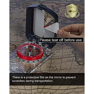 BIJIA Orienteering Map Compass -Sighting Mirror Compass with Adjustable Declination,Clinometer and LED light for Hiking, Camping,Orienteering,Hunting,Global Mountaineering,Navigating and SAR training.