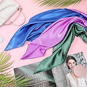 16 Pieces 35 Inch Satin Hair Scarf Women Silk Head Scarf Bulk Neck Scarf Large Square Hair Scarf for Sleeping Solid Color Lightweight Hair Wrapping at Night