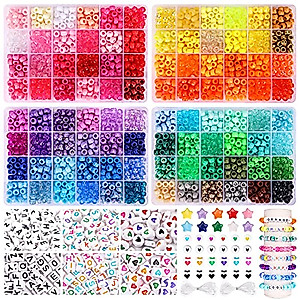 QUEFE 3250pcs Pony Beads Set, Kandi Beads 2400pcs Rainbow Beads in 96 Colors, 800pcs Letter and Heart Beads with 20 Meter Elastic Threads for Bracelet Jewelry Necklace Making
