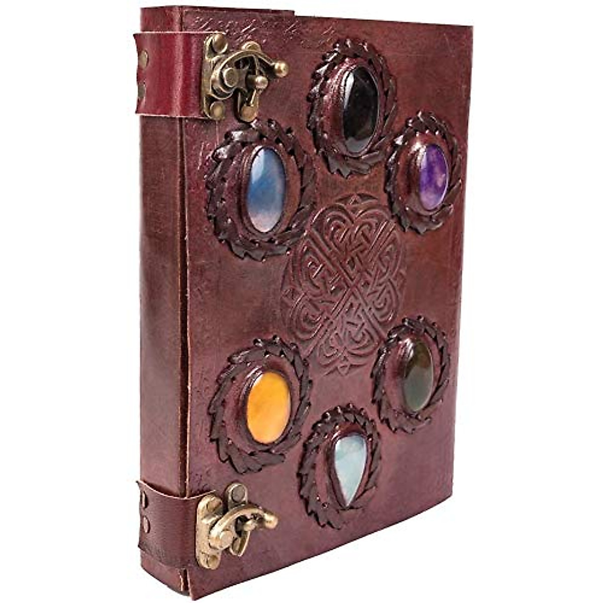 MONTEXOO Handmade Vintage Leather Bound Journal Notebook Diary Sketchbook With Lock For Men Women Blank Pages Old Antique Six Stone