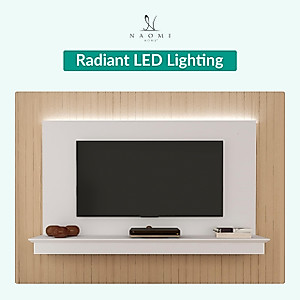 Naomi Home Deborah Floating Entertainment Center for up to 55 inch TVs, TV Wall Panel with LED Strip and Shelf, Floating TV Stand, White