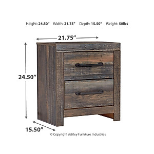 Signature Design by Ashley Drystan Rustic Industrial 2 Drawer Nightstand with 2 Slim-Profile USB Charging Stations, 24.37" Tall, Weatherworn Brown