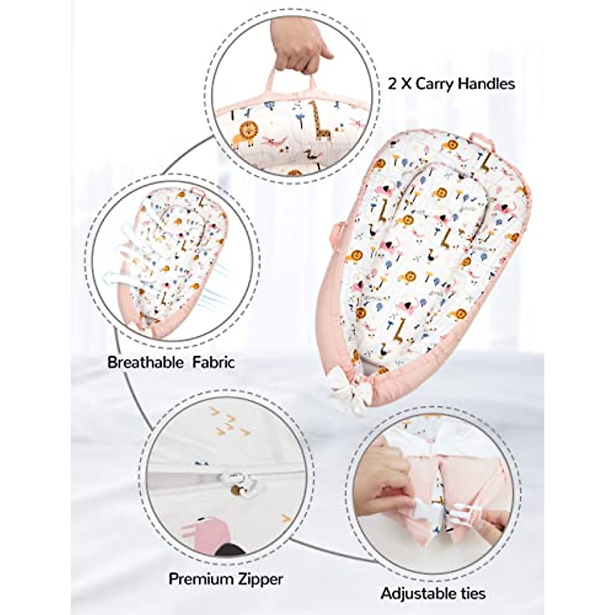 Mestron Baby Nest for 0-12 Months,Baby Lounger Baby Snuggle Infant Bassinet Mattress Insert Soft & Breathable Cotton Portable Infant Floor Seat Co-Sleeping (Elephant)