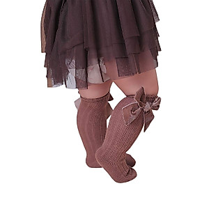 Merqwadd 4-Pack Baby Girls Knee High Socks Infants Toddlers Bow Knit Socks Cotton Tube Ruffled Stockings (Assorted 4pk,0-12 Months)