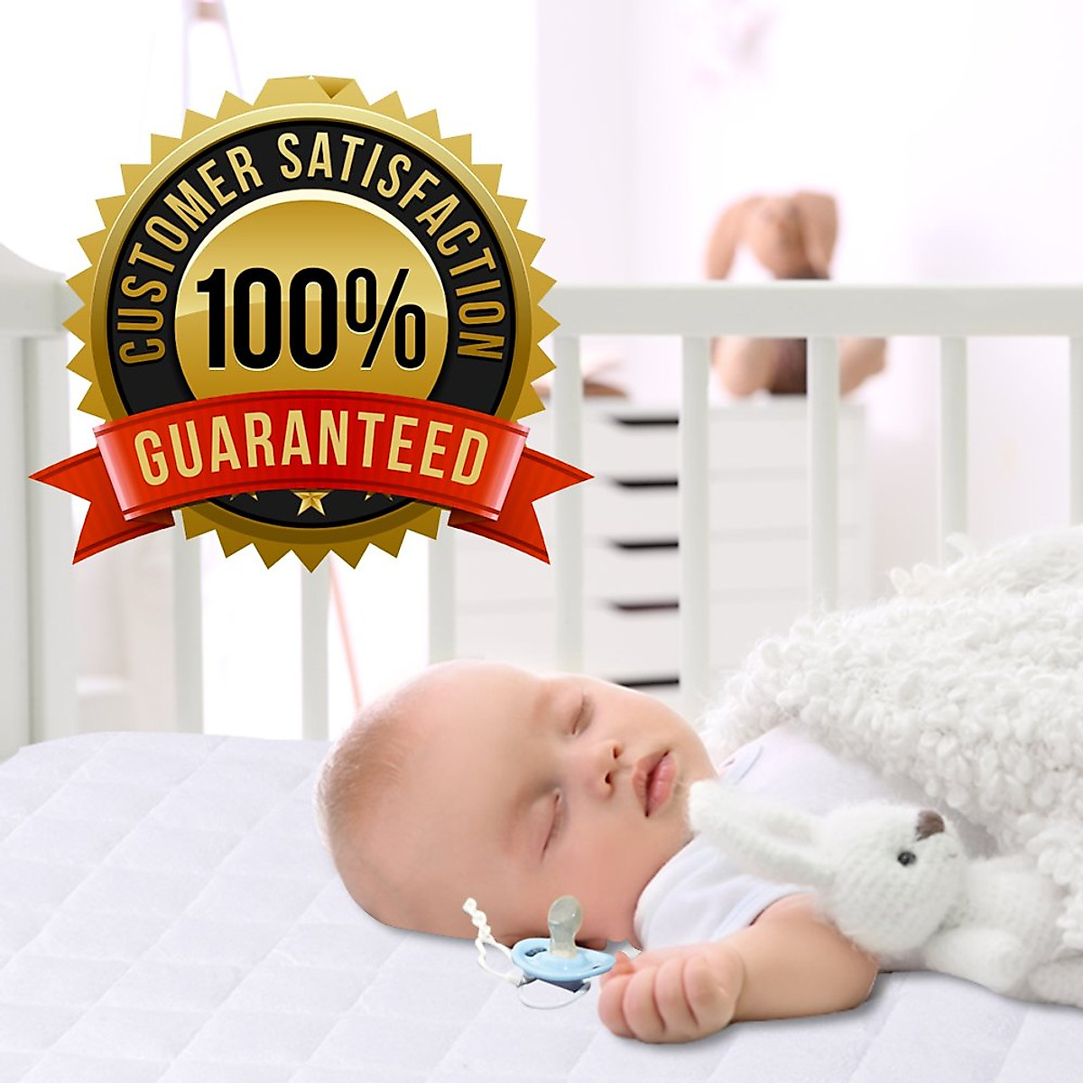 Mini Crib Mattress Protector 100% Waterproof, Noiseless – Viscose Made from Quilted Ultra Soft White Terry Fitted Sheet Style (27”X39”)