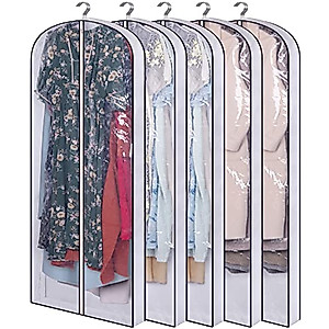 SLEEPING LAMB 60'' Long Hanging Garment Bags for Closet Storage Gusseted Clear Dress Bag for Clothes, Gowns, Coats, Suits, 5 Packs