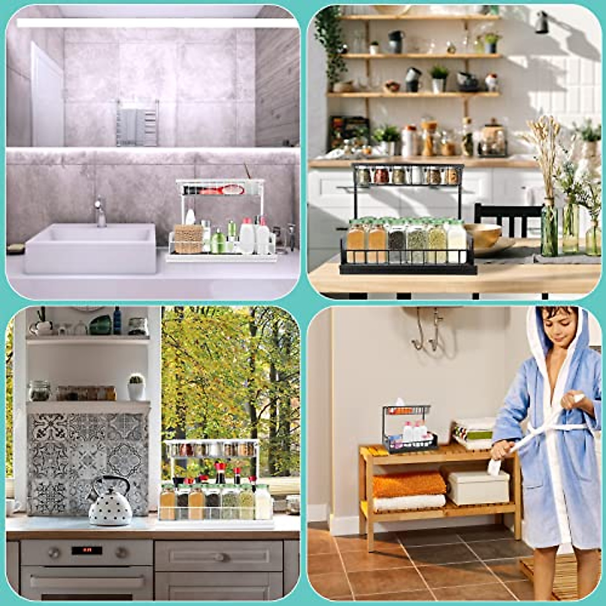 JOLIXIEYE Under Sink Organizer 2 Tier Under Kitchen Sink Organizer Pull Out Cabinet Organizer Multi-Purpose Under Cabinet Storage with Sliding Out for Laundry Bathroom Kitchen,White
