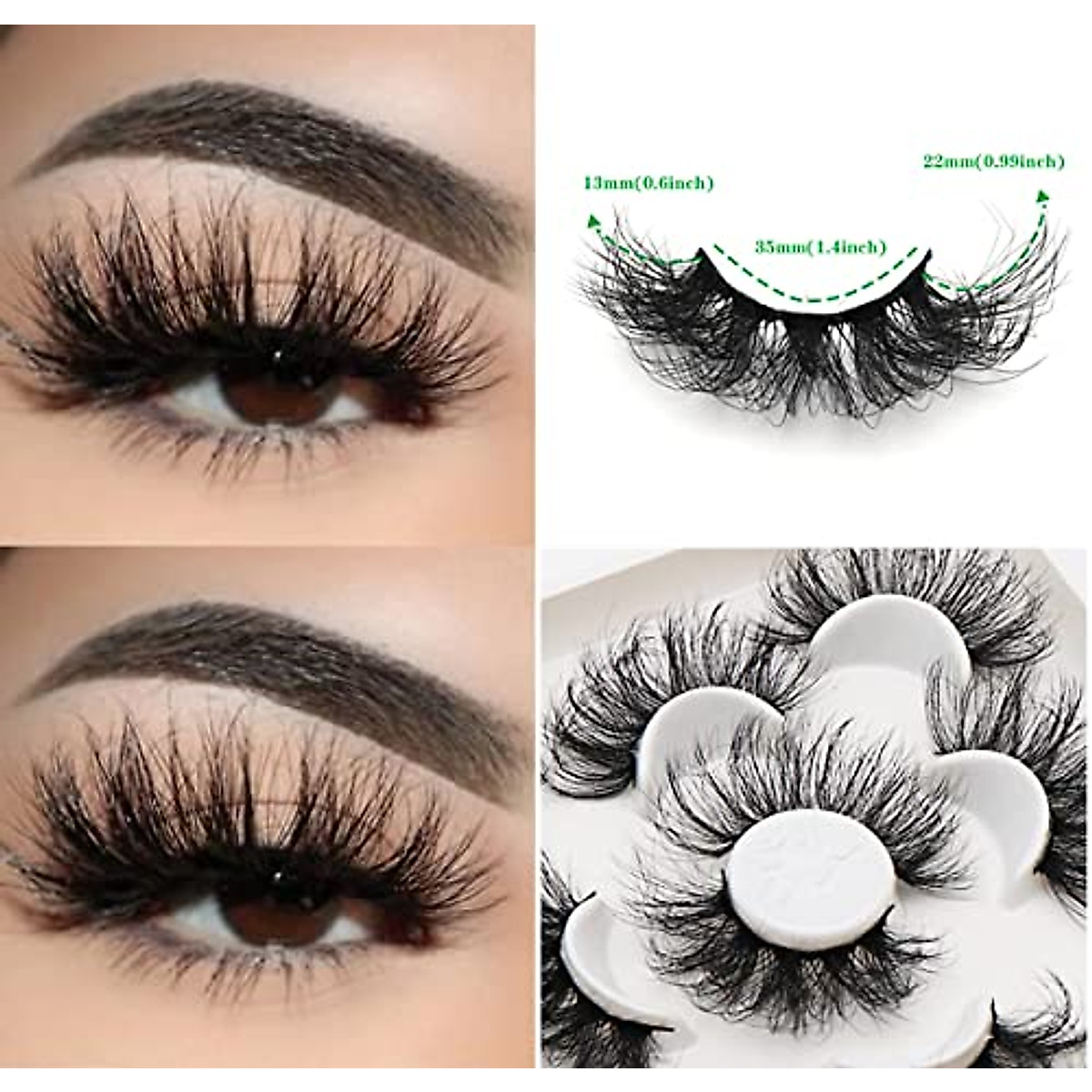 Veleasha Lashes Big Curl 3D Faux Mink Lashes 25mm Long Dramatic Fake Eyelashes for Gorgeous Eye Makeup, 5 Pairs Pack False Eyelashes (MS03)