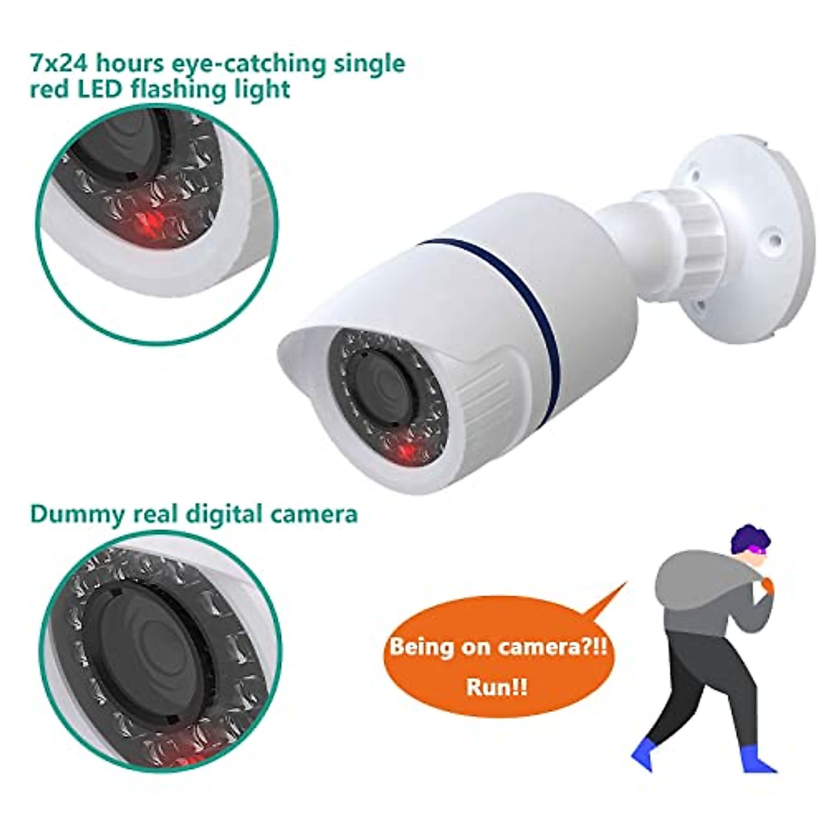 WALI Dummy Fake Simulated Surveillance Security CCTV Dome Camera Indoor Outdoor with One LED Light, Warning Security Alert Sticker Decal (TC-W4), 4 Packs, White